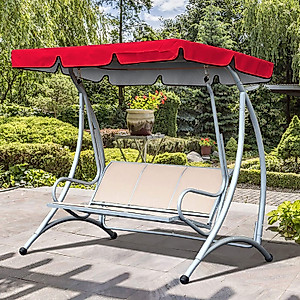 lesiega Swing Canopy Replacement Canopy Top Cover with 4 Reinforcing Straps Waterproof Sun Resistant Oxford Cloth Replacement Canopy Top for Outdoor Garden Patio Porch Yard(Red)