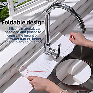bepinkind Silicone Faucet Splash Guard-[Upgrade Steeper Slope],Silicone Faucet Water Catcher Mat, Silicone Sink Mat for Kitchen/Bathroom,Silicone Faucet Mat Sink Water Splash Guard. (Vertical-White)