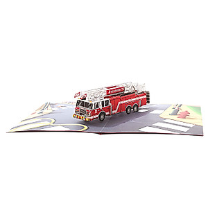 Liif Fire Truck 3D Greeting Pop Up Card, Birthday Card For Kids, Firemen, Men, DAD, Son, Boy, Retirement, Firefighter, Thank You | With Message Note & Envelop