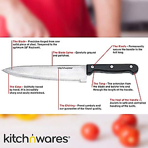 Knife Set With Wooden Block - 15 Piece Set Includes Chef Knife, Bread Knife, Carving Knife, Utility Knife, Paring Knife, Steak Knife, Boning Knife, Scissors And Knife Sharpener. - By Kitch N’ Wares