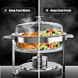 Chafing Dish Buffet Set 2 Pack, 5.5 QT Round Chafing Dishes for Buffet with Glass Lid & Lid Holder, Stainless Steel Chafers and Buffet Warmers Sets for Catering, Parties and Weddings