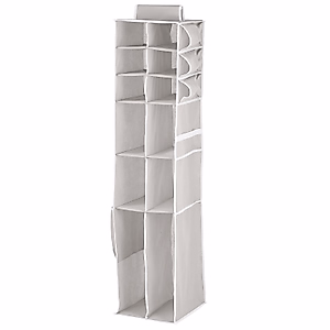 mDesign Long Fabric Hanging Organizer, Over Closet Rod Storage, 12 Shelves/Side Pockets for Nursery Bedroom Organization - Hold Clothes, Linens, Toys, Accessories - Jane Collection - Light Gray/White