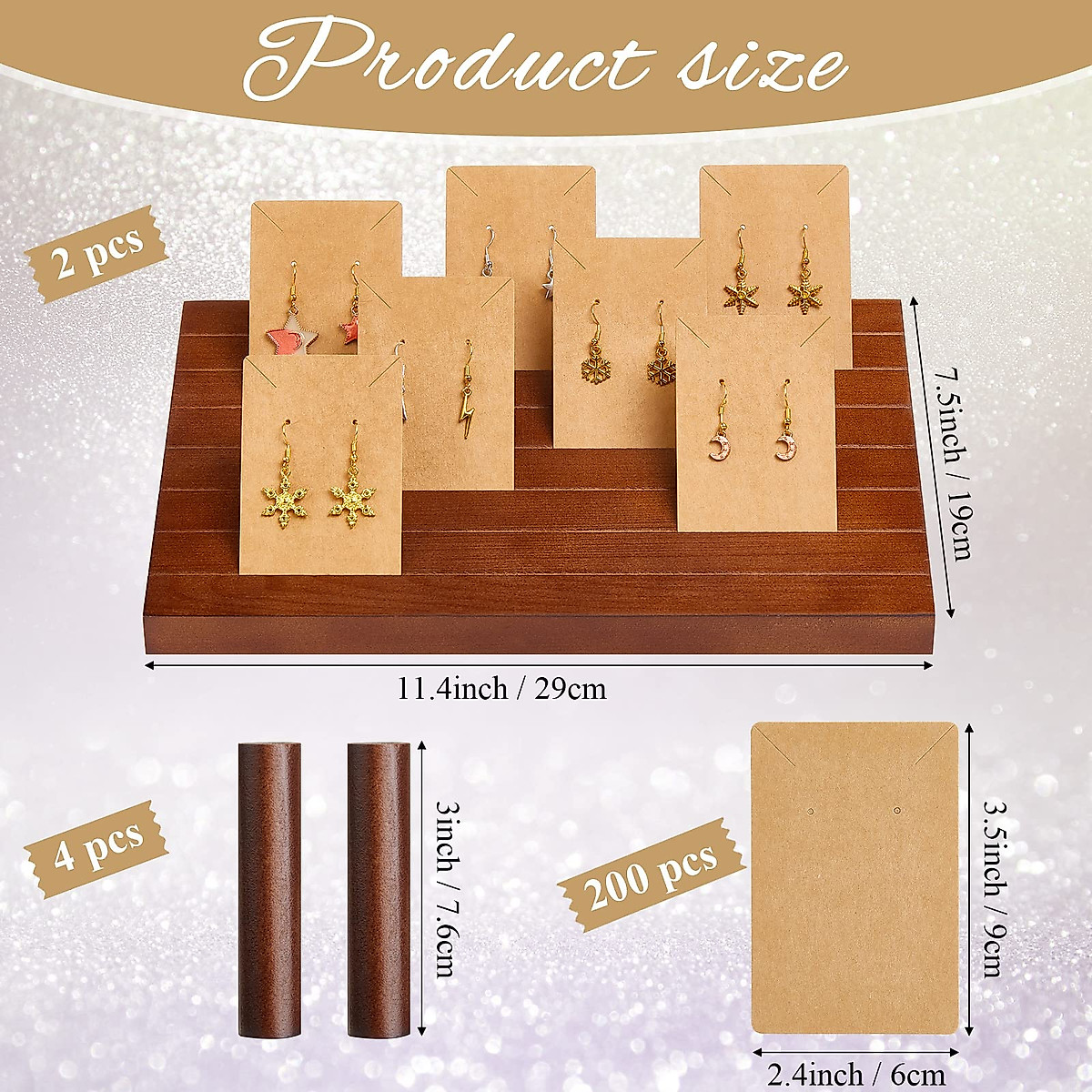 102 Pcs 2 Pcs Wooden Earring Display Stands Earring Display Holder with 100 Pcs Earring Cards for Selling Earring Necklace Cardboard Organizer Ring Jewelry Photo Business Card