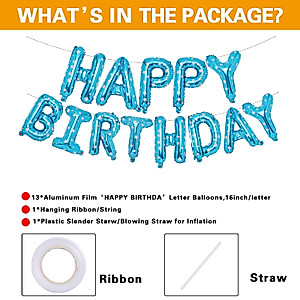 Accevo Blue Happy Birthday Banner,16 Inch Star Pattern Birthday Balloons Foil Letters Balloon Happy Birthday Sign for Kids, Child, Adults, Boys & Girls Birthday Party Decorations Birthday Banner