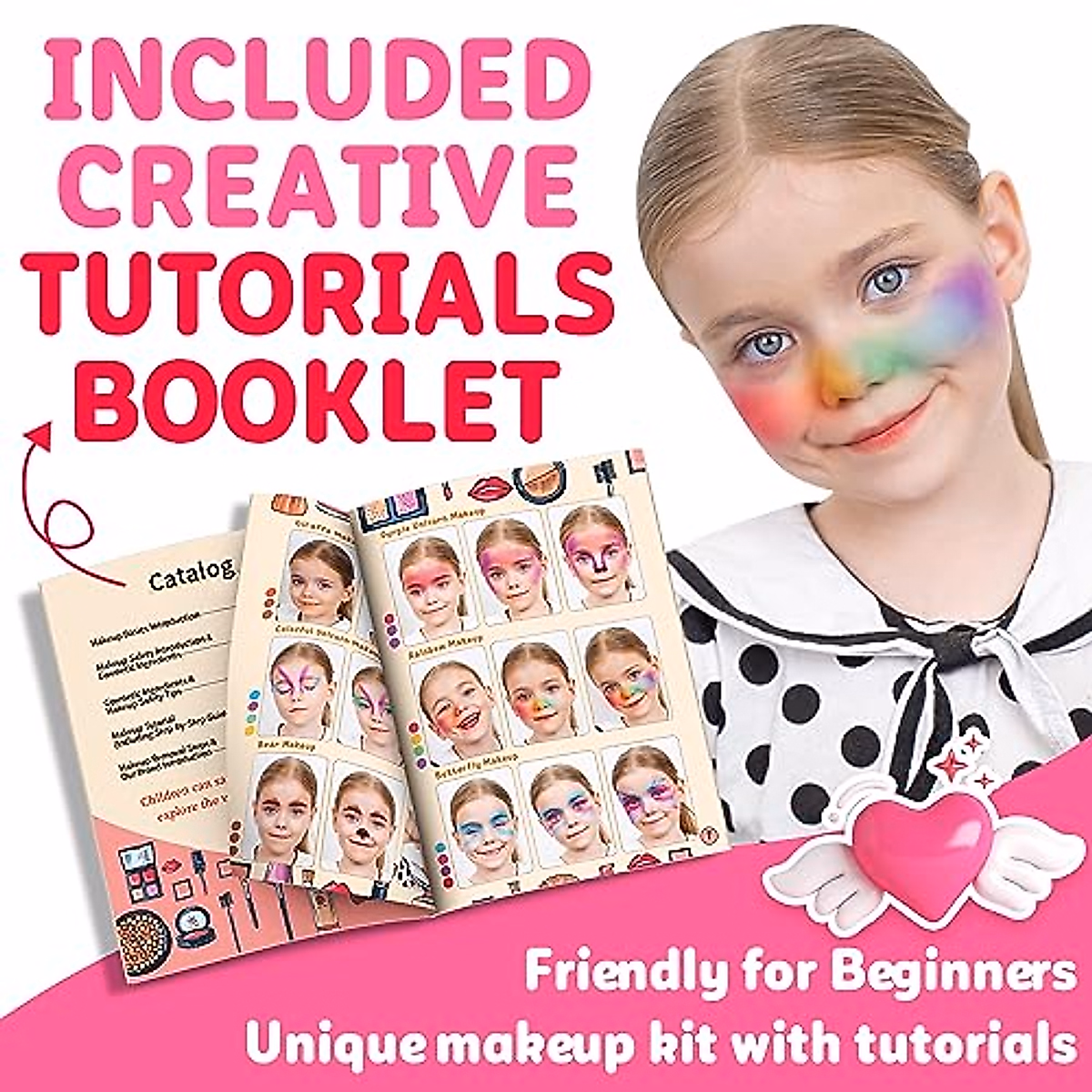 Hollyhi 65 Pcs Kids Makeup Kit for Girl, Washable Play Makeup Toys Set for Dress Up, Pretend Beauty Vanity Set with Cosmetic Case Birthday Toys for Girls 3 4 5 6 7 8 9 10 11 12 Year Old Kids Toddlers