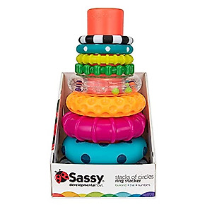 Sassy Stacks of Circles Stacking Ring STEM Learning Toy, Age 6+ Months, Multi, 9 Piece Set