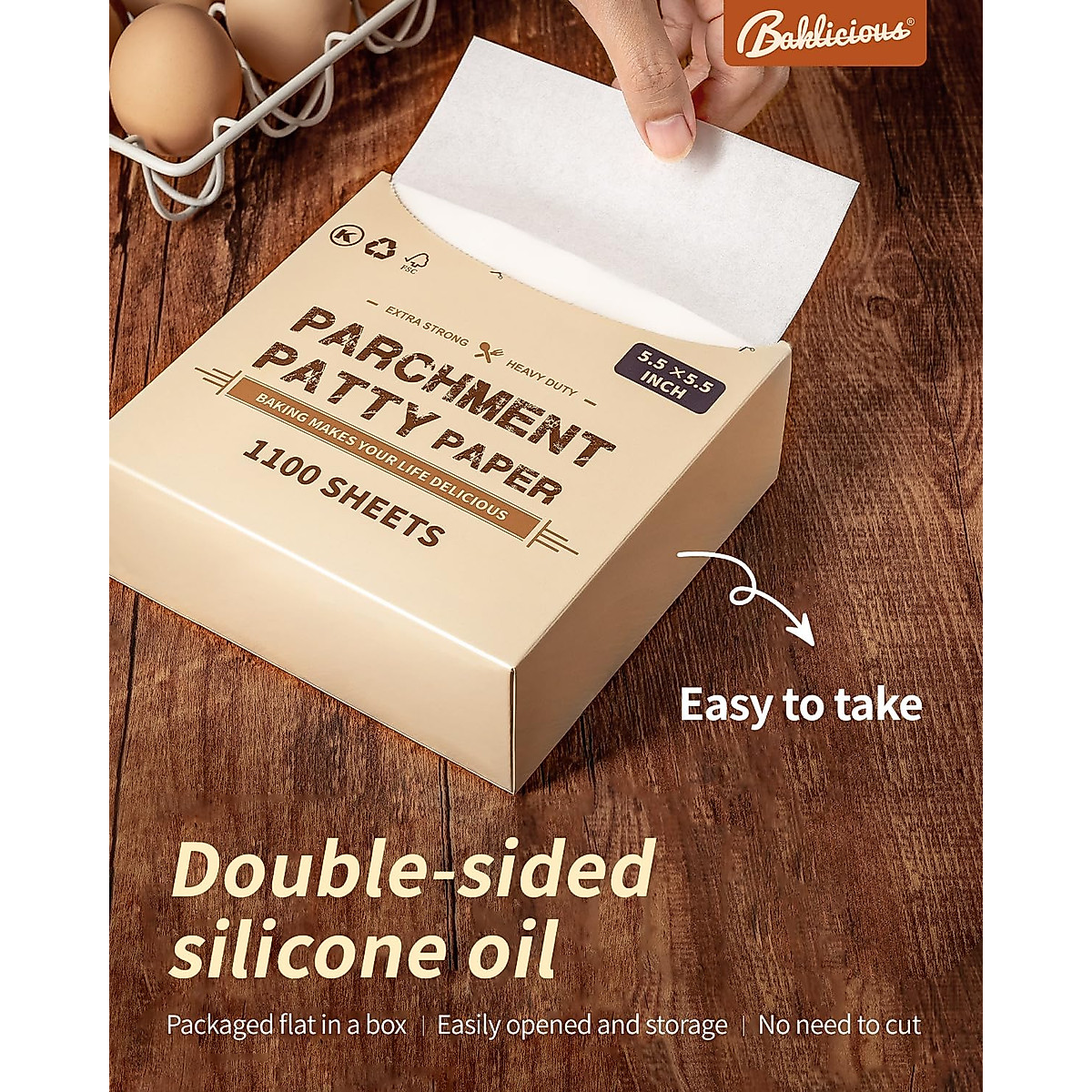 Baklicious Hamburger Patty Paper – 1100Pcs of 5.5"x5.5" Non-Stick Patty Paper Squares – Craft Perfect Burgers! Elevate Your Game with Seamless Separation & Versatile Use in Oven, Microwave,Freezer!