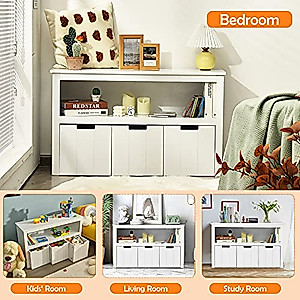 Giantex Storage Cabinet with 3 Removable Drawers, Rolling Wheels and Open Shelf, Toy Organizer, Large Storage Bins, Floor Cabinet for Living Room, Bedroom, Toddler's Room, Playroom Kids Drawer Chest