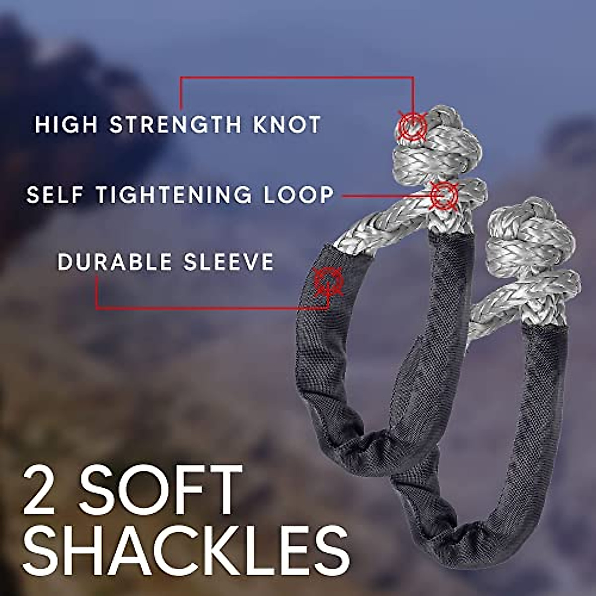 Terruva 1” x 30ft Kinetic Recovery Rope Kit - Recovery Rope - Kinetic Rope - Kinetic Tow Rope - Kinetic Rope Recovery - Perfect for ATV SUV UTV - Includes 2 Soft Shackles & Storage Bag