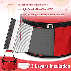 Pickmesh 12 Inch Pie Carrier with Lid Insulated Food Carrying Case Bag 12" Food Storage Containers with Lid and Handle Reusable Cooler Thermal Bag for Pies Cheesecake Pizza Picnic(Red,Classic)