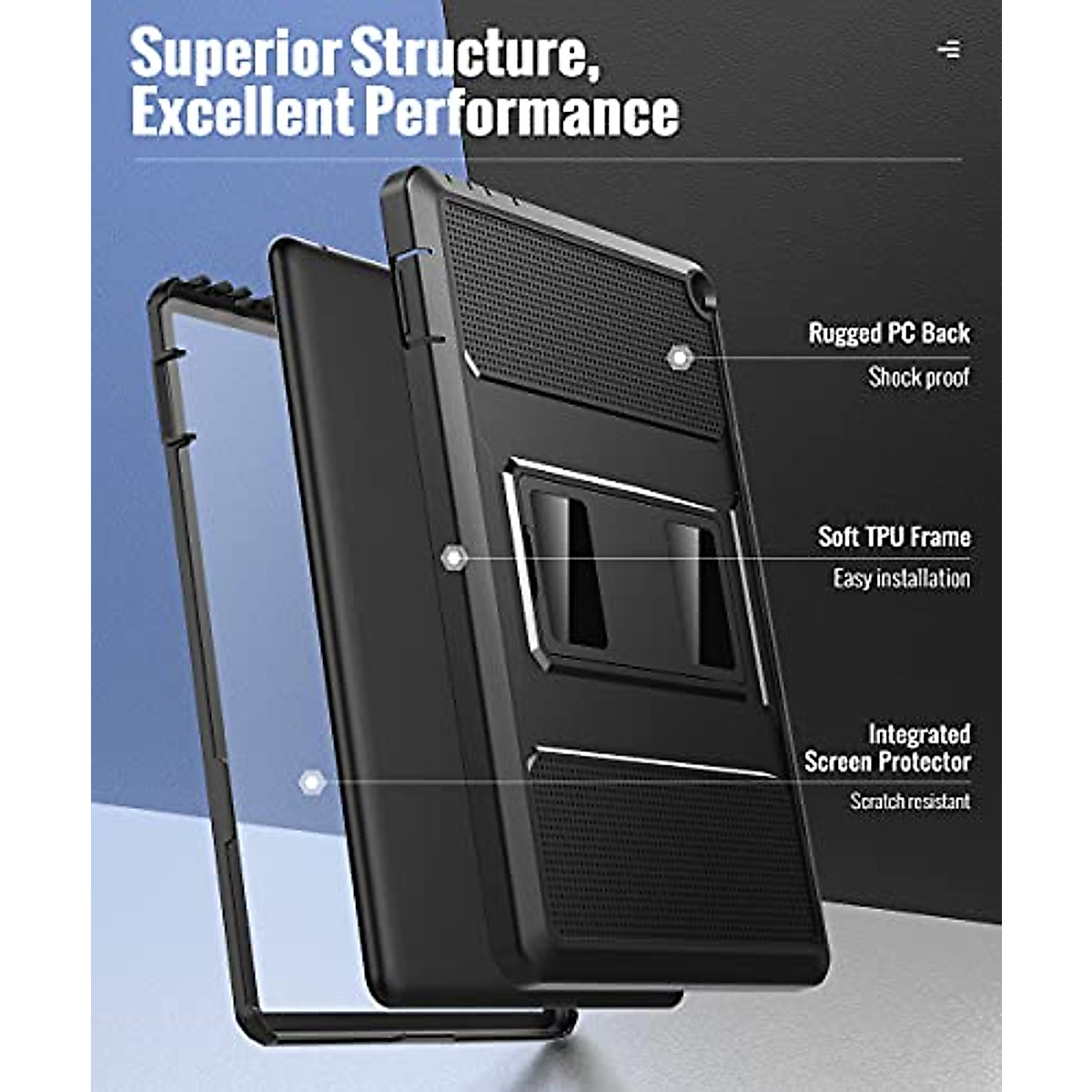 MoKo Case Fits All-New Kindle Fire HD 10 & 10 Plus Tablet (11th Generation, 2021 Release) 10.1", Full Body Rugged Hands-Free Viewing Stand Back Cover with Screen Protector, Black