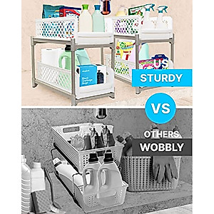 Skywin Plastic Sliding Organizers - 2 Tier Sliding Storage Bins - Pull out cabinet drawers for organizing pantry cabinets (White - 2 Pack)