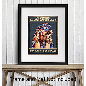 Assuming I'm Just An Old Lady - Boho Hippie Room Decor - Bohemian Room Decor - Funny Birthday Decorations Wall Art Poster - Gift for Grandmother, Grandma, Granny, Women - Psychedelic Room Decor - 8x10