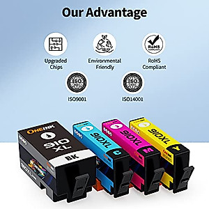 Compatible HP 910XL Ink Cartridges Combo Pack Replacement for HP 910 910XL, Work for HP OfficeJet Pro 8025 8025e 8028 8028e 8035 8035e Printers, 4-Pack of HP Ink 910XL Black and Color Combo Pack