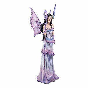 Ebros Large Amy Brown Spring Season Purple Lavender Fairy Holding Curling Magical Staff Statue 17.75" Tall Fantasy Mythical Faery Garden Magic Collectible Figurine Fairies Pixies Nymphs Decor