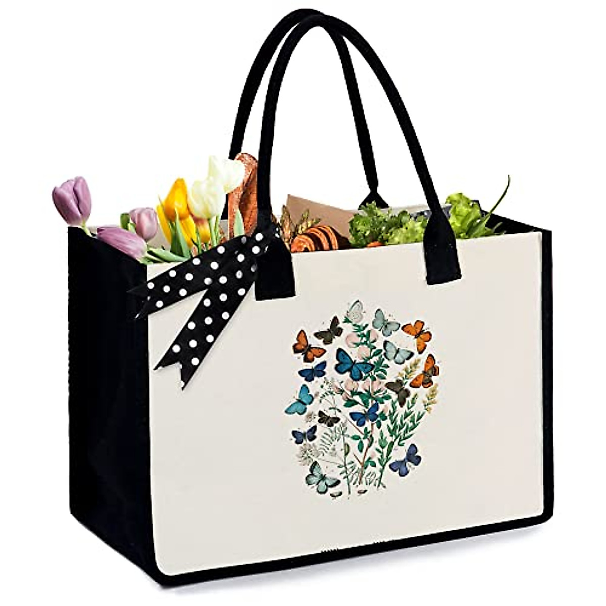 Canvas Tote Bag for Women Mom Mother Teachers Gifts, Personalized Large Tote Beach Bags For Birthday Wedding, Initial Totes Bag Custom for Friend Bride Bridesmaid