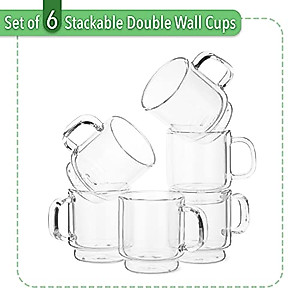 BTaT- Small Stackable Espresso Cups, Demitasse Cups, Set of 6 (2.0 oz, 60 ml), Glass Coffee Mugs, Double Wall Glass Cups, Clear Coffee Cup, Tea Glass, Espresso Glass, Mother's Day Gift