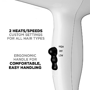 Conair Hair Dryer, 1875W Mid-Size Blow Dryer, White