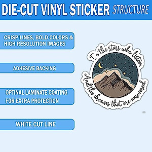 Miraki To The Stars Who Listen Sticker, Mountain Stickers, Cute Stars Stickers, Water Assitant Die-Cut Vinyl Stickers Decals for Laptop Phone Kindle Journal Water Bottles, Stickers