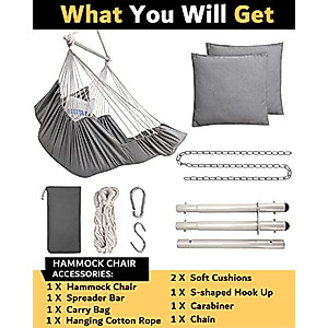 Miztli Hammock Chair Hanging Chair Swing with Foot Rest, Max 500 Lbs, Steel Spreader Bar with Anti-Slip Rings-2 Cushions Included-for Bedroom Indoor and Outdoor