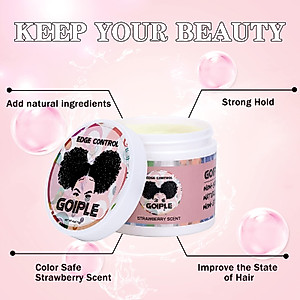 Goiple Edge Control Wax for Women Strong Hold Non-greasy Edge Smoother, Edge Wax Styling Tamer Edge Control for Black Hair No Flaking, White Residue, Shine and Smooth Strawberry Scent 4oz