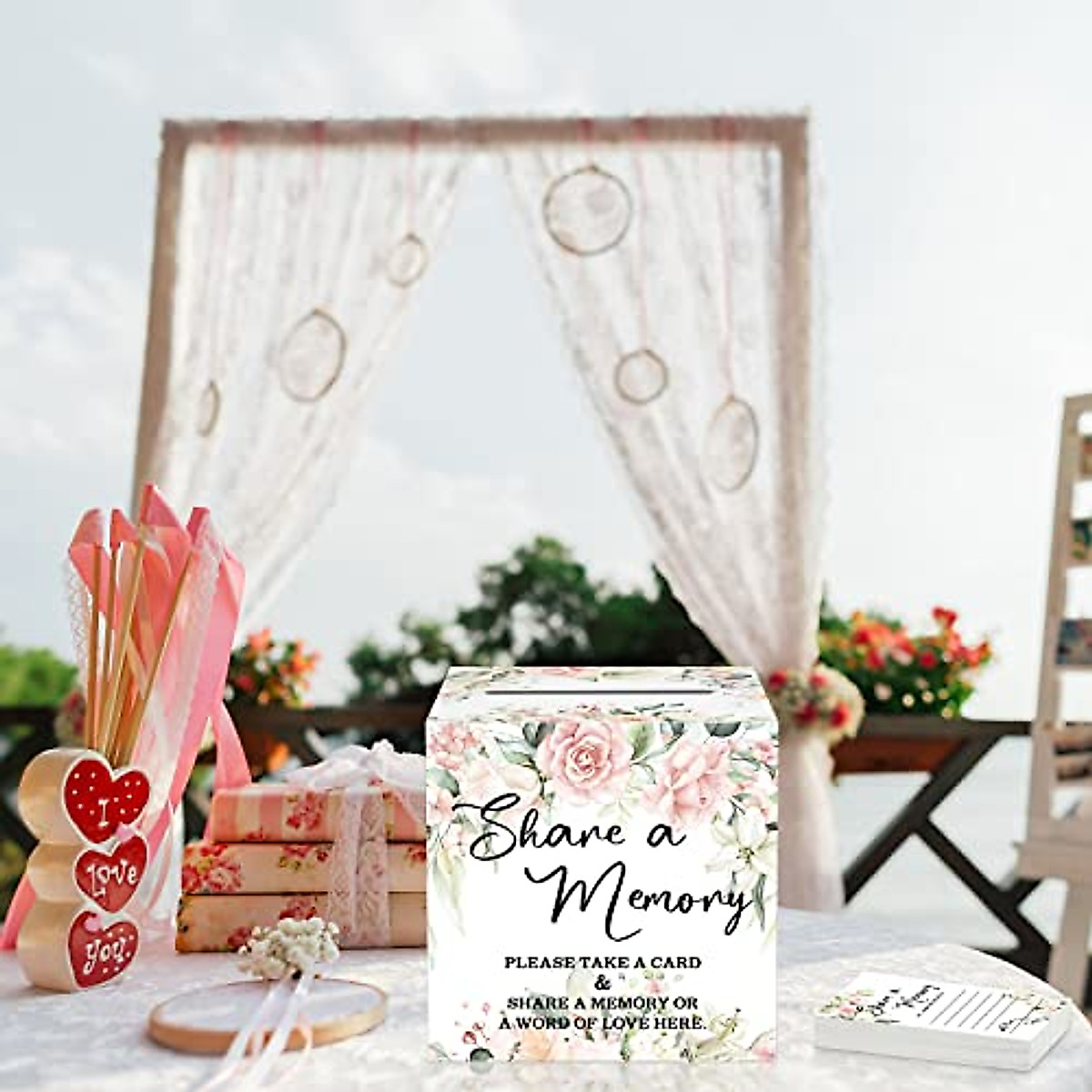 Tatuo 50 Pcs Greenery Share a Memory Cards for Collections of Life, Memory Cards Box Guest Card Ideas Pink Flower Box for Funeral Graduation Wedding Bridal Shower Birthday Anniversary Retirement