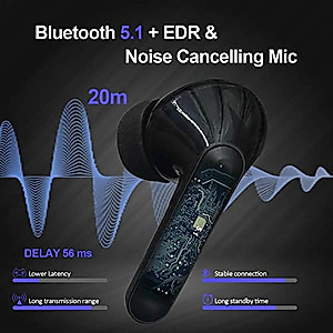 True Wireless Earbuds Bluetooth 5.1 Wireless Headphones with Microphone, IPX7 Waterproof, Charging Case LED Power Display, Deep Bass Crystal-Clear Calls Headset for Sports and Work (BLACK)