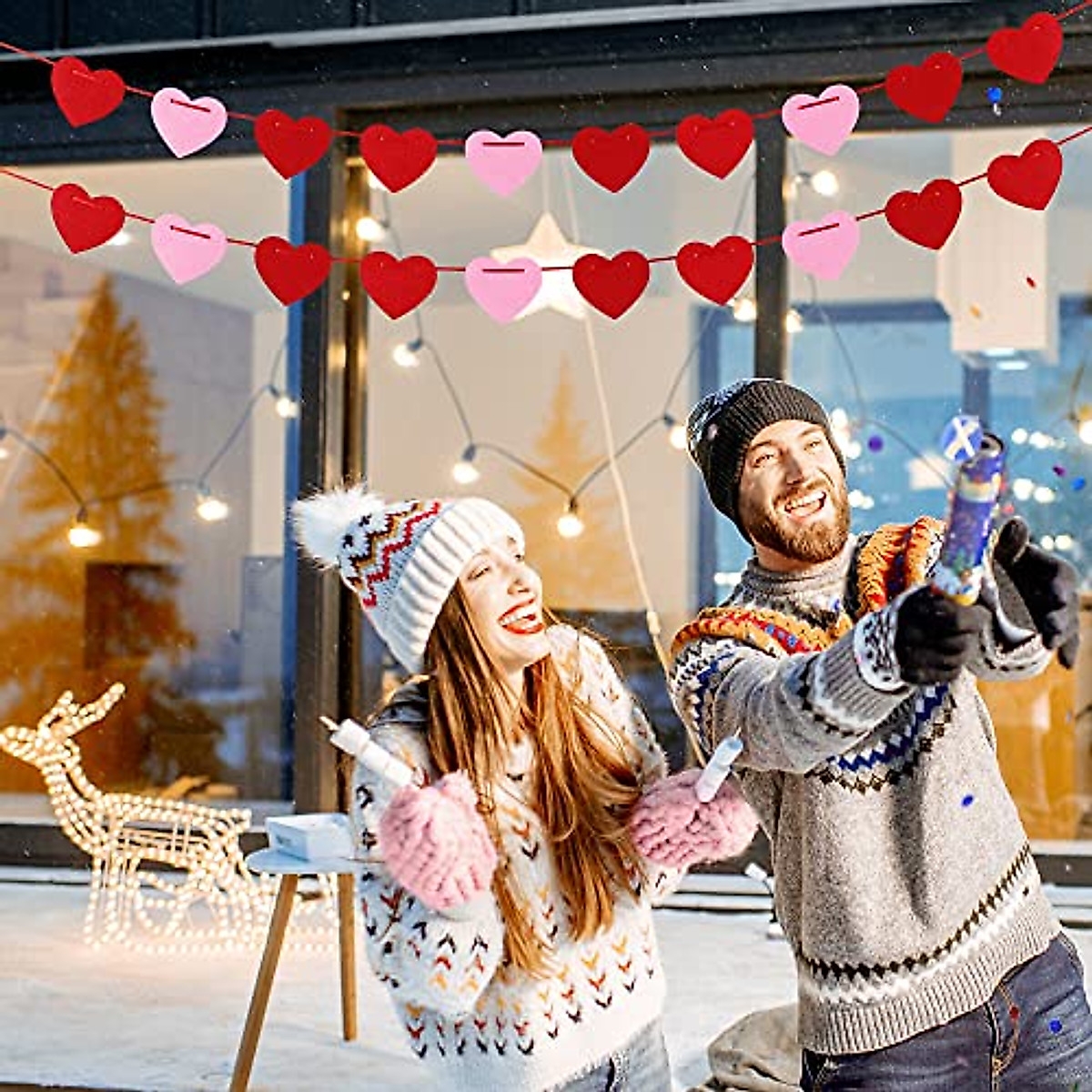 Valentine Felt Heart Garland for Valentines Day Decor, No DIY, 50 Pcs - Valentines Heart Banner for Valentines Day Decorations, Wedding Anniversary Decorations, Felt Hearts, Love Romantic Decorations