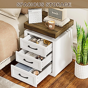 BROTTAR Nightstand with Gun Drawer, Farmhouse LED Bedside Table with Charging Station, Human Sensor, Smart Nightstand with Locking Drawer for Bedroom, Office