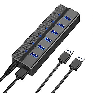 6-Port USB 3.0 Hub, LURMMUE USB Splitter for Laptop with Individual On/Off Switches and Light, 3ft Long Cord, USB Port Hub Extension for PC and Computer