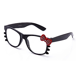 Kyra Women's High Fashion Kitty Cat Bow Whiskers Rhinestone Bling Clear Lens Glasses