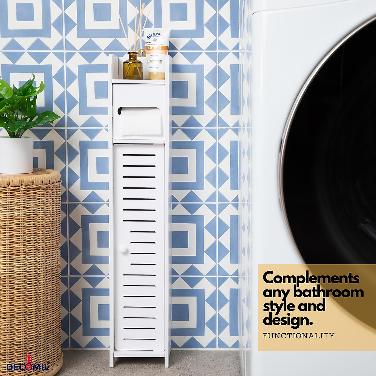 DECOMIL - Small Bathroom Storage Cabinet, Bathroom Storage Organizer |Storage Shelf, Toilet Paper Organizer, Towel Storage