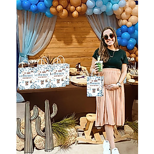 YanZonic 16Pcs A Little Cowboy Is on The Way Decorations Party Thank You Bags - Versatile Cowboy Baby Shower Supplies, Cowboy Baby Shower Decorations, A Little Cowboy Is on The Way Goodie Bags