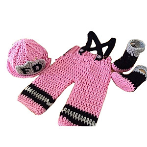 Pinbo Newborn Baby Girls Photography Prop Crochet Fireman Hat Pants Shoes