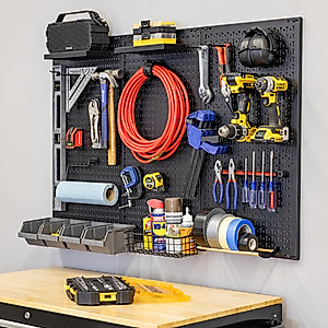Metal Pegboard Tool Organizer, Garage Wall Storage, 3 Panel Pegboard Wall Organizer, Power Tool Organizer Wall Mount, Includes 23 Storage Attachments, Solid Steel Holds 450 lbs, 51 in. x 32 in.