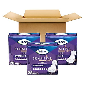TENA Incontinence Pads, Bladder Control & Postpartum for Women, Overnight Absorbency, Extra Coverage, Sensitive Care - 84 Count