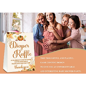 Diaper Raffle Baby Shower Game Set (1 Standing Sign + 50 Guessing Cards), Happy Fall Thanksgiving Day Diaper Raffle Tickets for Baby Shower, Autumn Little Pumpkin Baby Shower Party Favor Decor (C02)