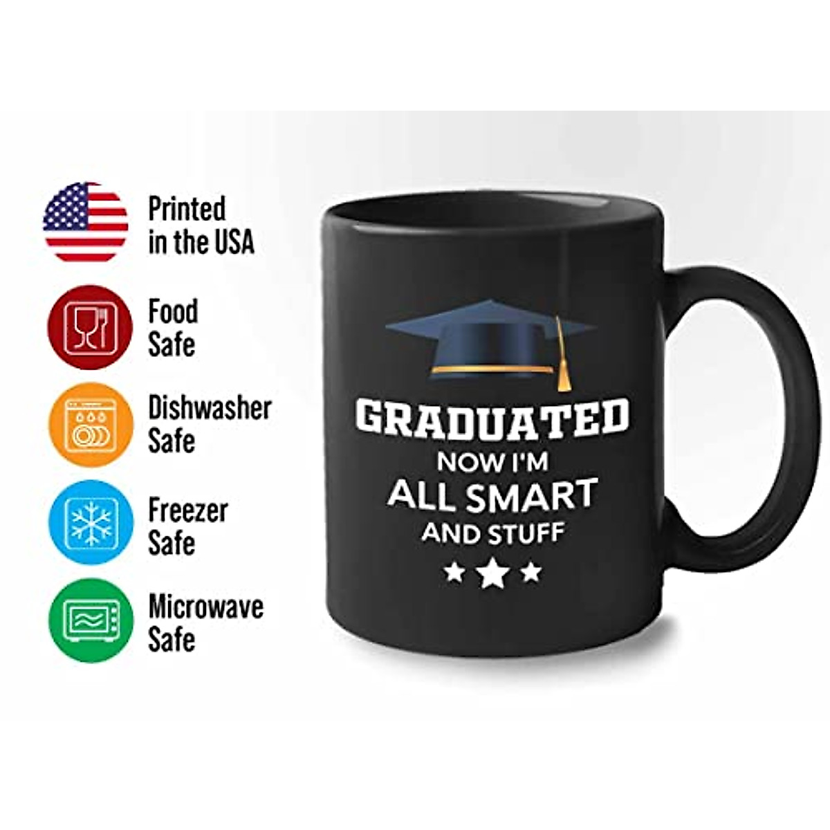 Flairy Land Graduation Coffee Mug 11oz Black - All Smart and Stuff - Graduation Gifts for Her Senior Graduation College Student College Graduate Classmate MBA Grad