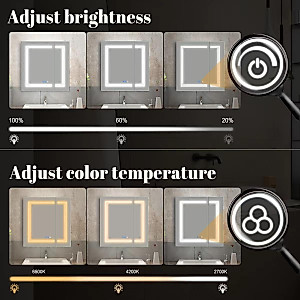 LADEED Lighted Medicine Cabinet with Mirror Outlet,30 X 26 Inch,Recessed Or Surface-Mounted Led Medicine Cabinet Mirror for Bathroom Storage,Interior Light, Double Door,Defog,Stepless Dimming