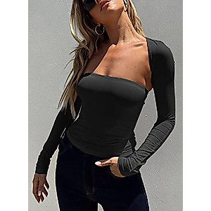 Dokotoo 2023 Women's Long Sleeve Shrug Crop Cardigan & Sexy Y2K Square Neck Strapless Cami Tank Top - Black, M