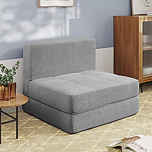 Aiho Folding Sleeper Sofa Chair Bed, Memory Foam Floor Couch , Modern Linen Fabric Removable Cover, for Living Room/Apartment/Dorm/Loft (Light Grey)