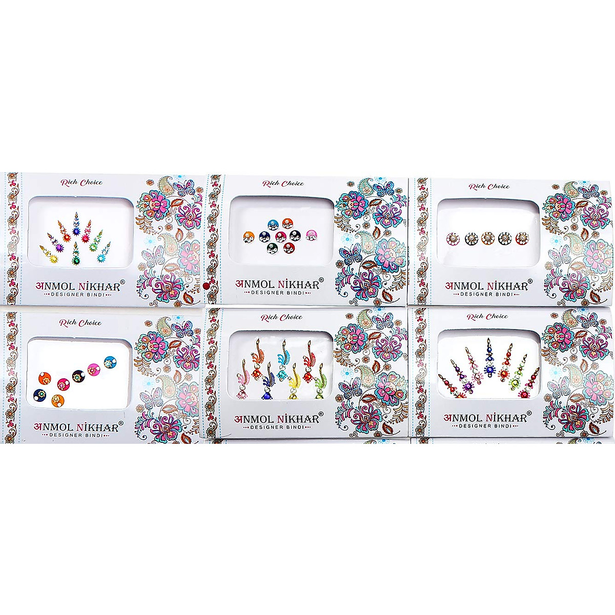 Avador Pack of 25 Assorted Bindi Multiple Sizes Multiple Designs Bollywood Indian Bride for Forehead