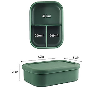YFBXG Bento Lunch Box Container, Reusable Silicone Bento Lunch Container,Leak-Proof 3 Compartment Bento Box for Adult & kids, Microwave Safe (Green)