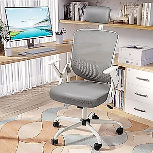Furmax Office Chair Mesh Desk Chair Ergonomic Chair with Adjustable Headrest and Flip-up Armrests, Swivel Computer Chair with Comfortable Back and Lumbar Suport (Grey)