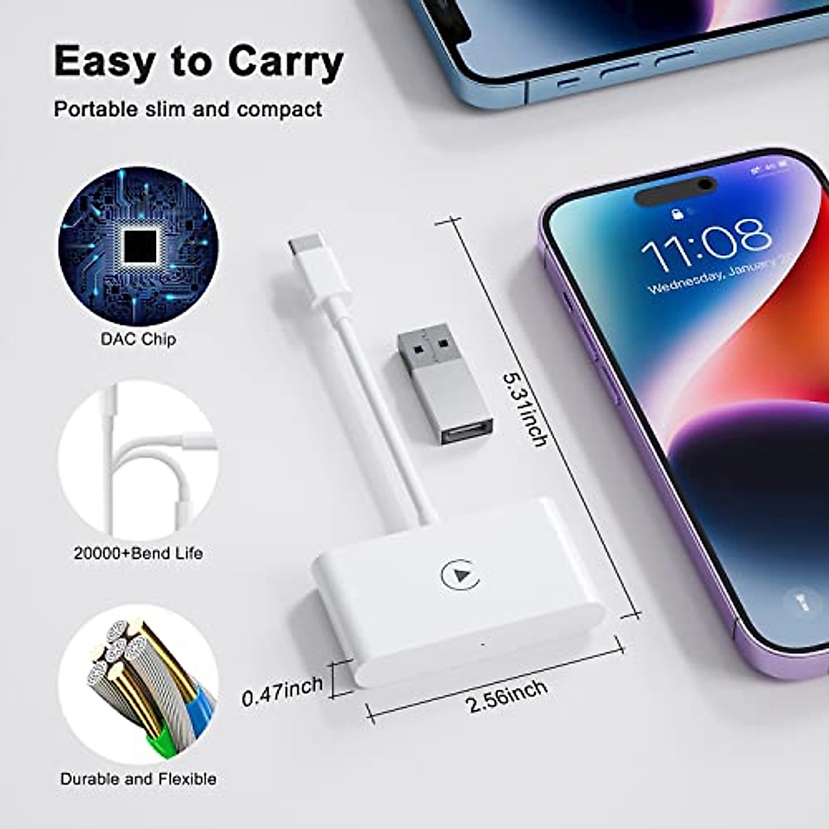 Wireless CarPlay - Wired CarPlay Convert Cars Wireless CarPlay，Wireless CarPlay Adapter，Apple CarPlay Wireless Adapter，Wireless Fast and Easy Use Fit for Cars from 2015 & iPhone iOS 10+(White)
