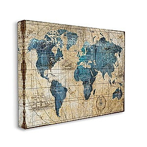 Stupell Industries Vintage Abstract World Map Design Decorative Wall Hangings, multi-color, 16x20