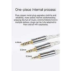 Kinboofi TRI Earphone Cable 4 Core Silver Plated Single Crystal Copper Cable, Upgraded HiFi Earphone Cable Wire Extension Cord (2.5mm Plug, C Pin)