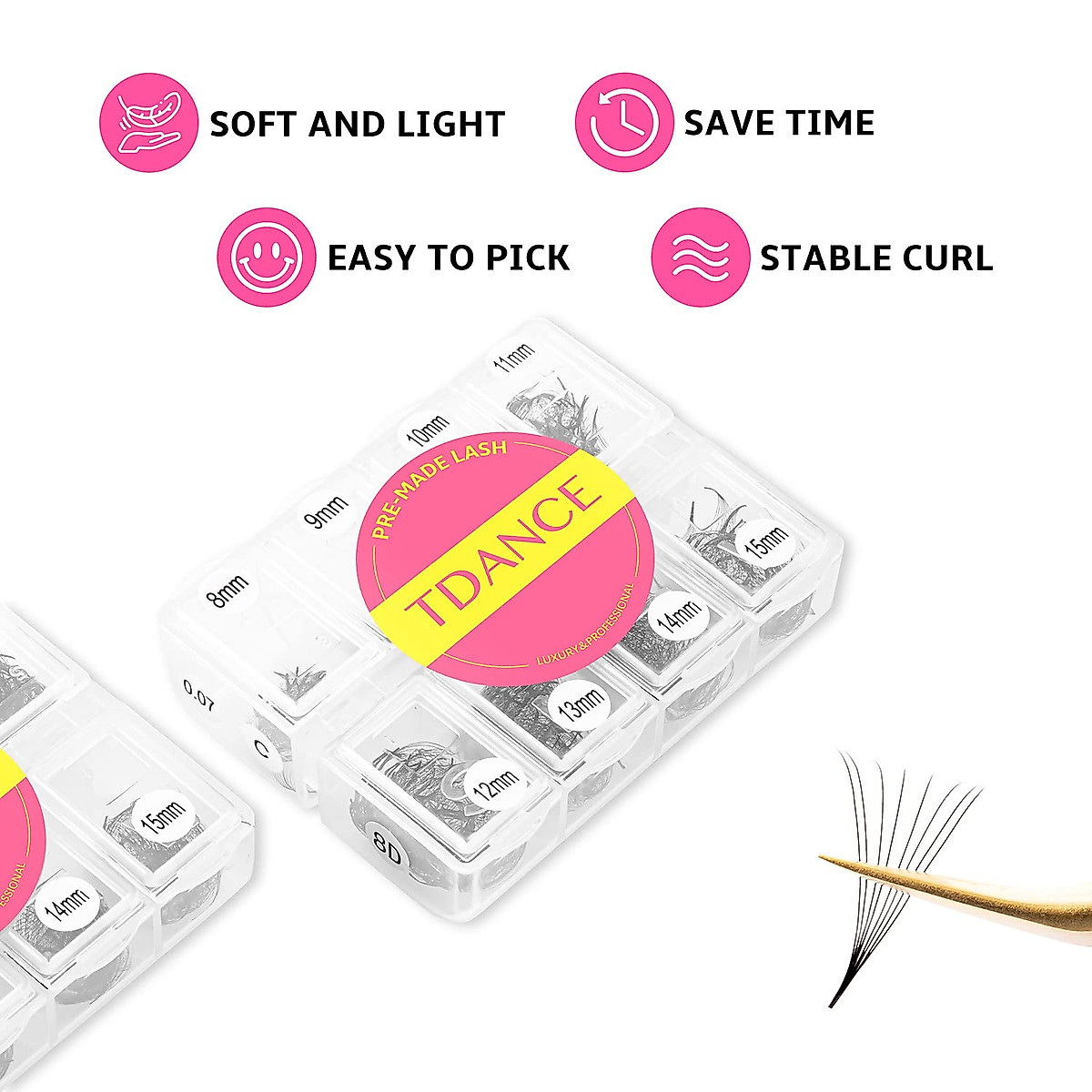 TDANCE 600 Fans Premade Fans Eyelash Extensions 8-15mm Mixed Length Pre Made Fans Lash Extensions 5D 8D 10D 12D 14D 16D 24D Handmade Promades Eyelash Fans C/D Curl Loose Fans(600-10D-0.07-D-8-15mm)