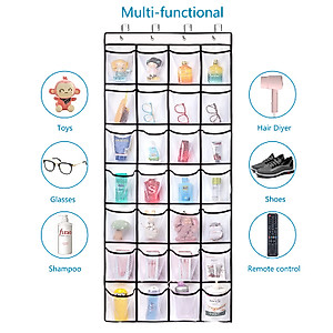 REGELOGO 28 Large Pocket Over the Door Shoe Organzier, Hanging Shoe Rack for Door Large Capacity Shoe Organizer Holder with 4 Metal Hooks