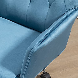 Vinsetto Modern Mid-Back Tufted Velvet Home Office Desk Chair with Adjustable Height, Swivel Adjustable Task Chair with Padded Armrests, Blue